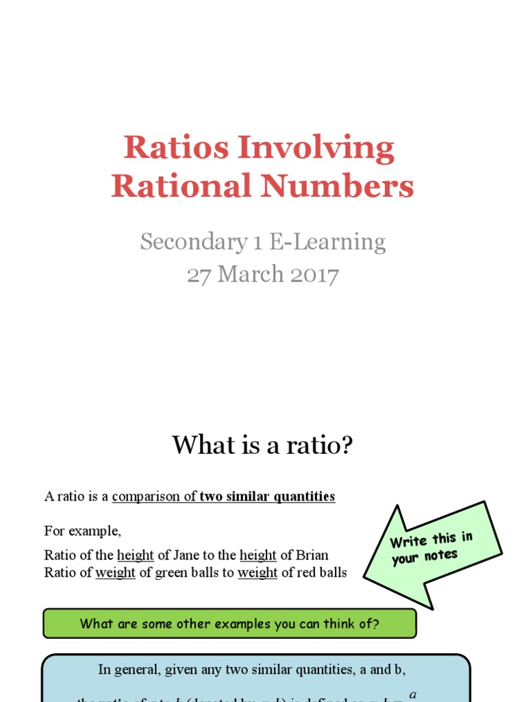 Sec1 E-Learning Slides Ratio 2017 | PDF | Fraction (Mathematics) | Ratio