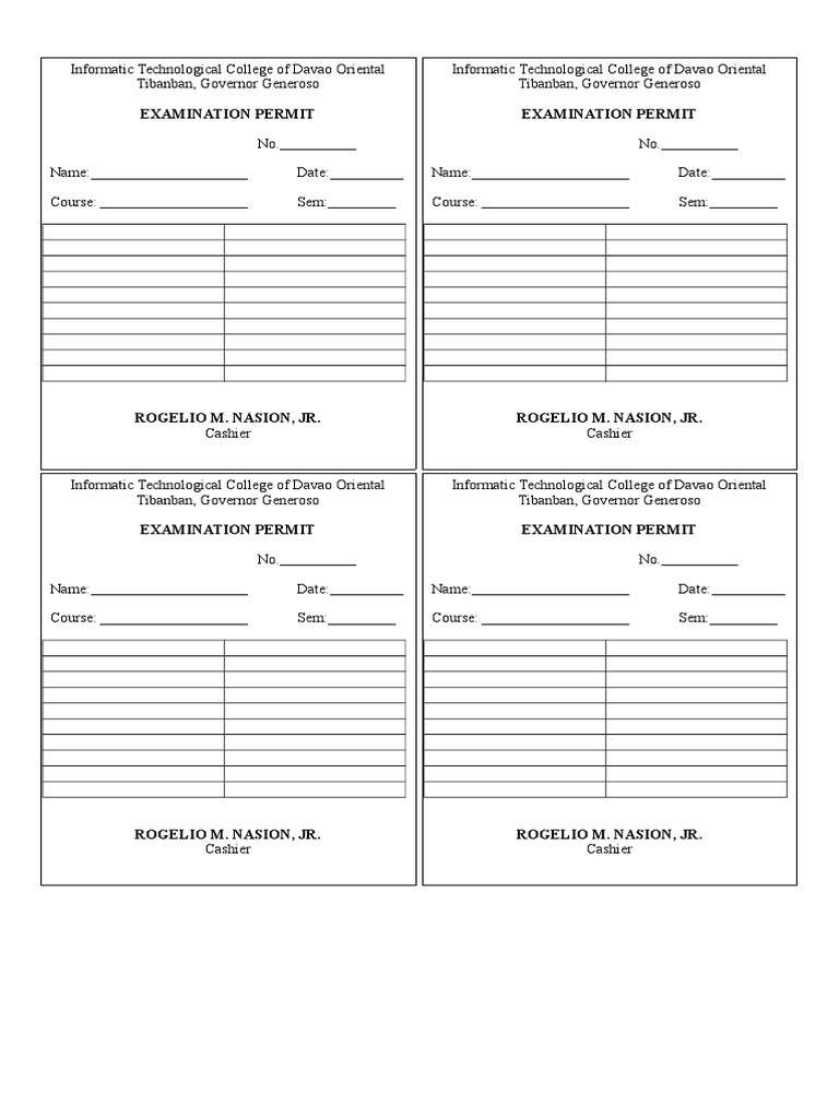 Examination Permit Examination Permit | PDF