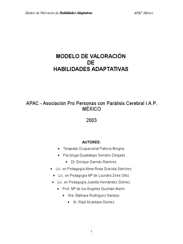 Guía de Valoración de Habilidades APAC | PDF | Invalidez | Adultos