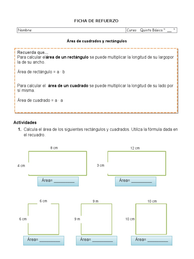5º Área de Cuadrados y Rectángulos | PDF