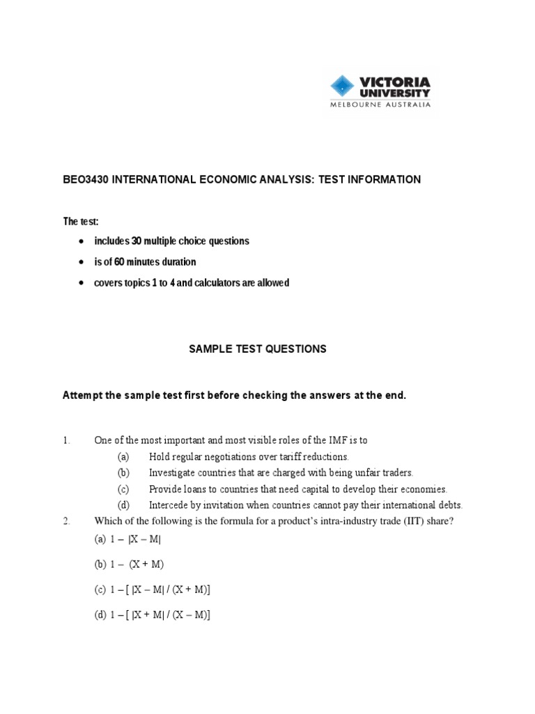 Sample MC Questions | PDF | Tariff | Imports