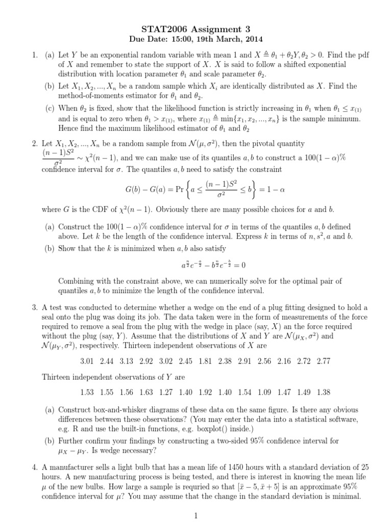 STAT2006 Assignment 3: N 2 A 2 N 2 B 2 | PDF | Confidence Interval | Statistical Theory