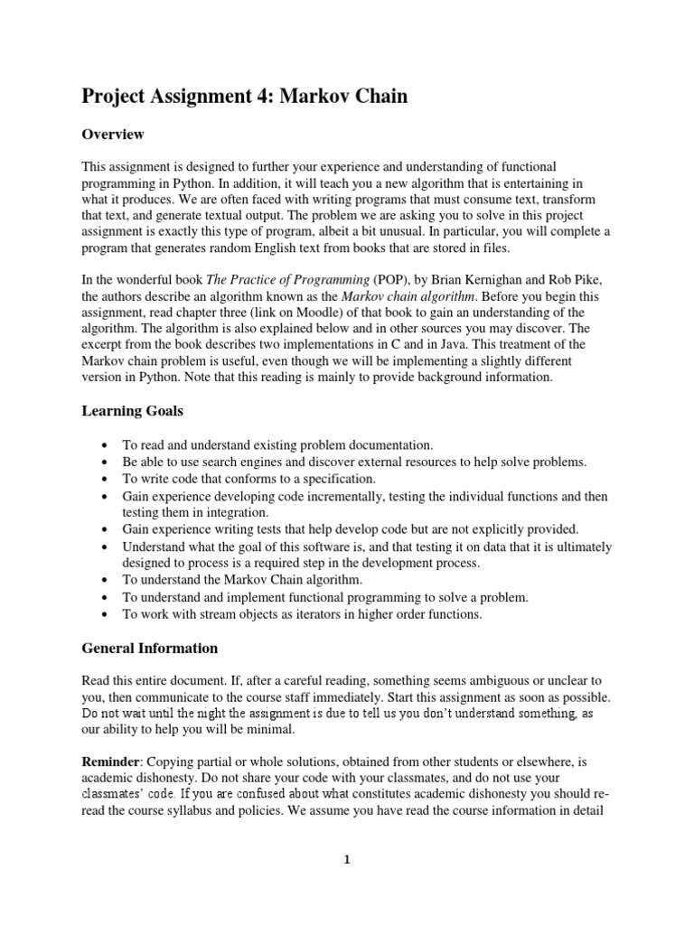 Project Assignment 4: Markov Chain | PDF | String (Computer Science) | Parameter (Computer ...
