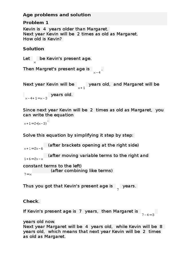 Age Problems and Solution | PDF | Equations | Theoretical Physics