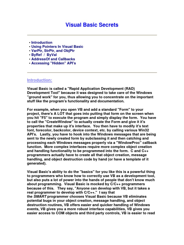 Vb Secrets And Tips Pdf Pointer Computer Programming Subroutine