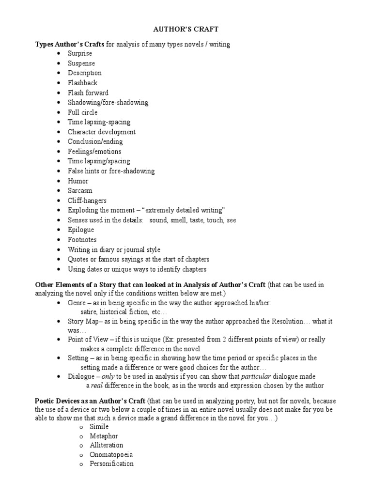 Types and Analysis of Authors Craft | PDF | Ellipsis | Poetry