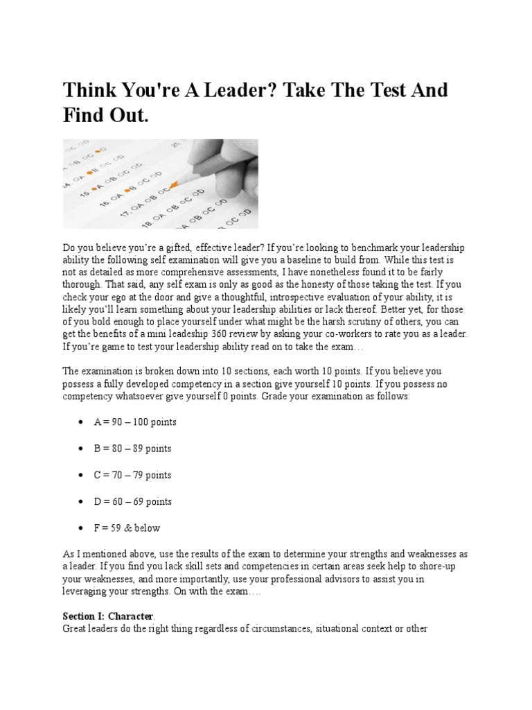 Leadership Ability Self-Test Guide | PDF | Leadership | Strategic ...