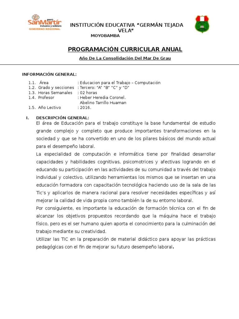 Programacion Anual de 3° Grado de Ept Computacion | PDF | Microsoft | Microsoft PowerPoint