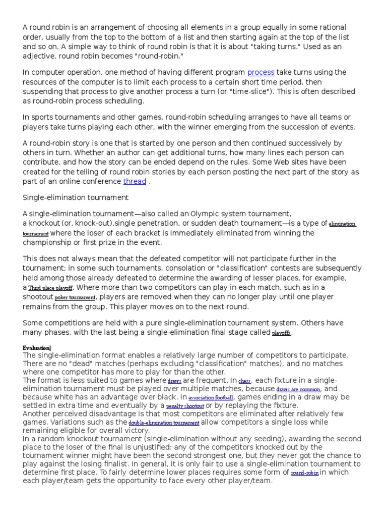 Process: Elimination Tournament | Download Free PDF | Tournament ...
