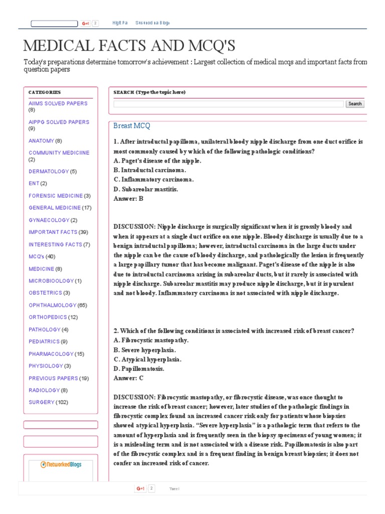 Medical Facts and MCQ'S - Breast MCQ | PDF | Breast Cancer | Mammography
