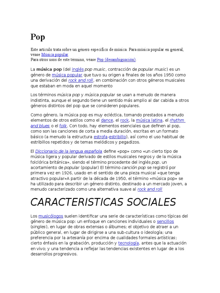 Características de la música pop | PDF | Música pop | Las artes escénicas