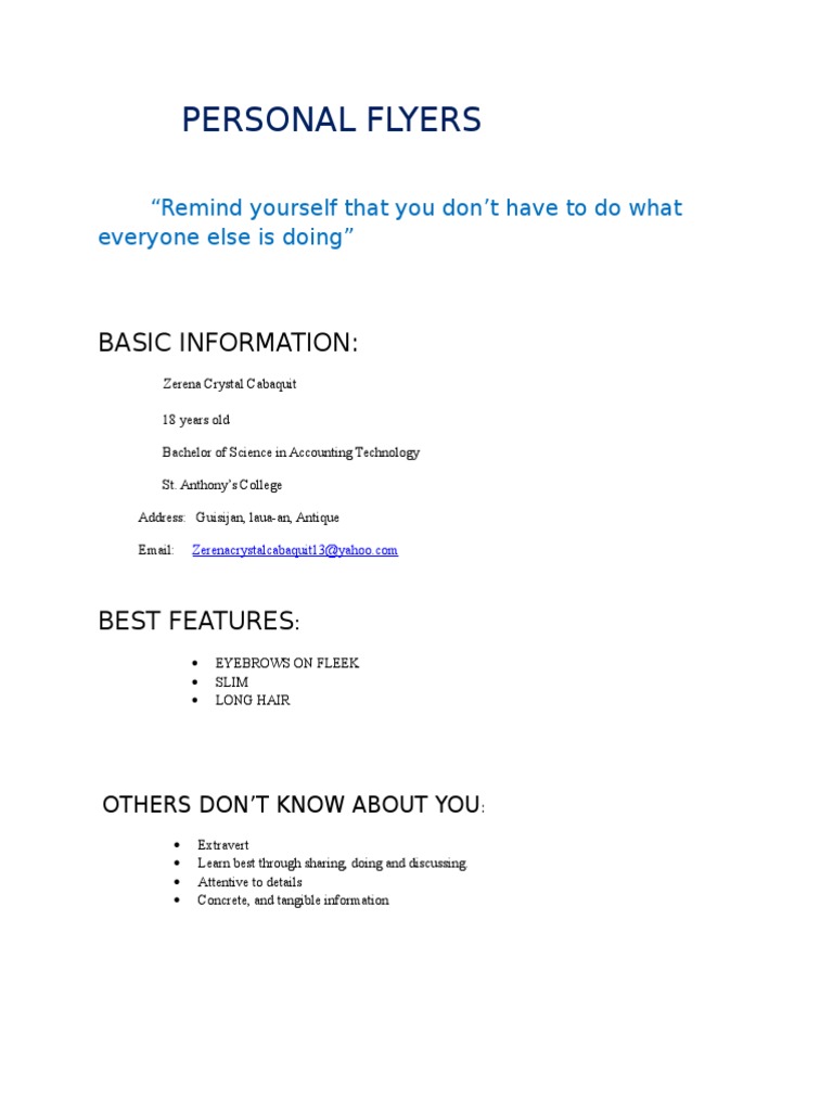 Personal Flyers: Basic Information | PDF