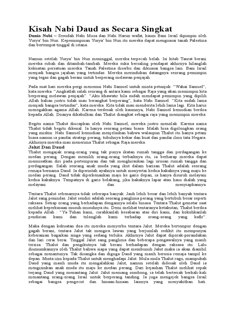 Kisah Nabi Daud As Secara Singkat | PDF