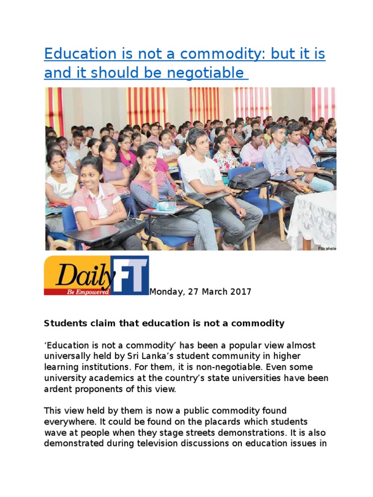 Education Is Not A Commodity Pdf Commodity Economic Inequality