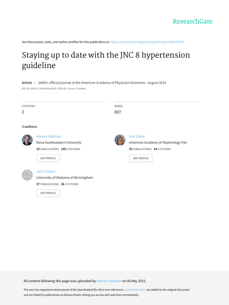 JAAPA Article - Staying Up To Date With JNC 8 HTN Guideline - H Feldman ...