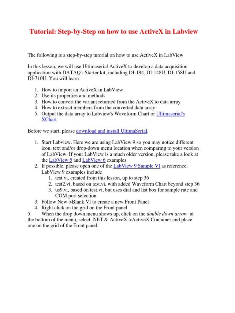 Labview Tutorial Step By Step On How To Use Activex In Labview Pdf Array Data Structure 8287