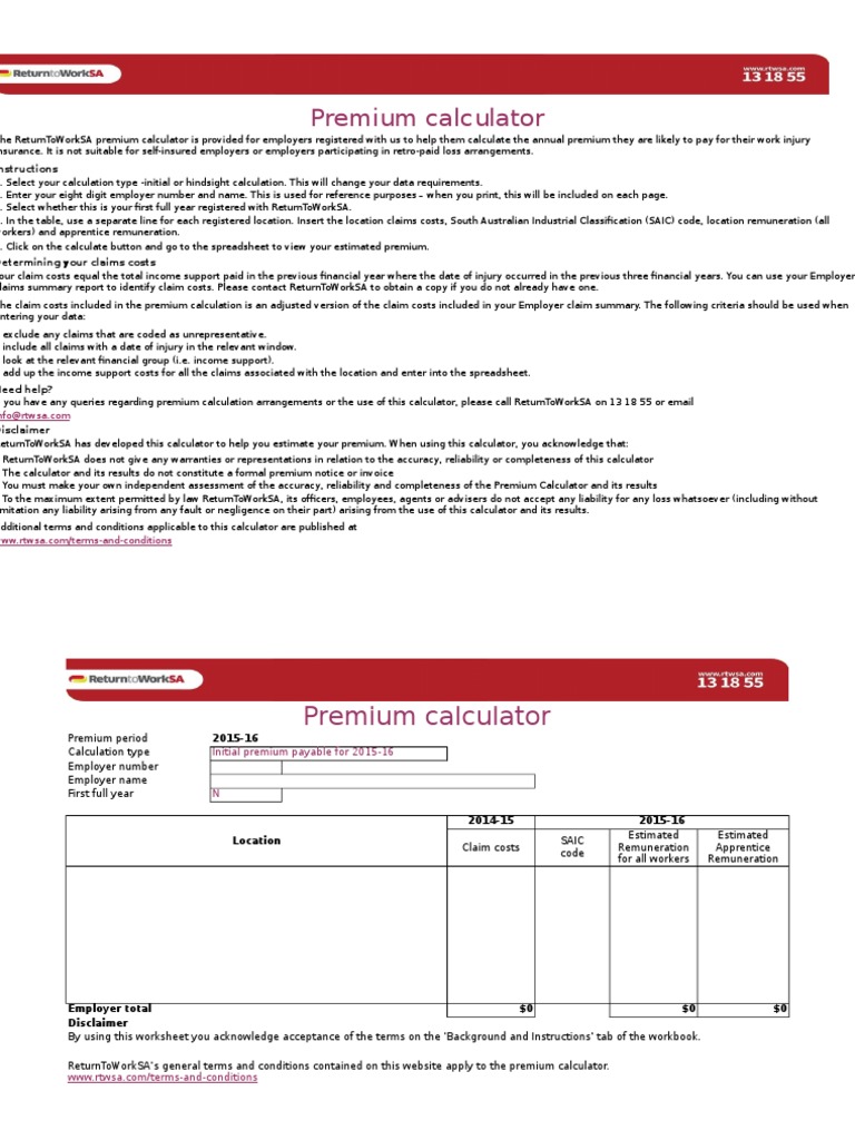 Premium calculator SA | PDF | Insurance | Employment