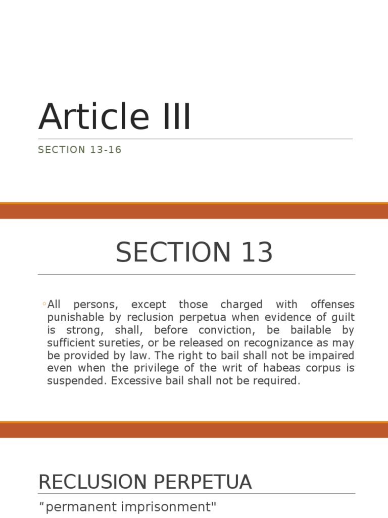 Article III: SECTION 13-16 | PDF | Bail | Habeas Corpus