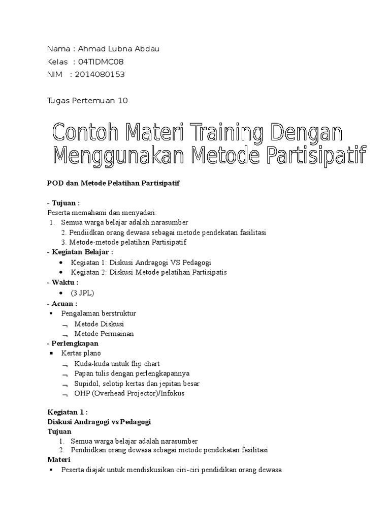 Metode Pelatihan Partisipatif | PDF