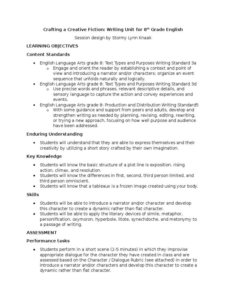 Crafting A Creative Fiction Unit Plan | PDF | Narration | Metaphor