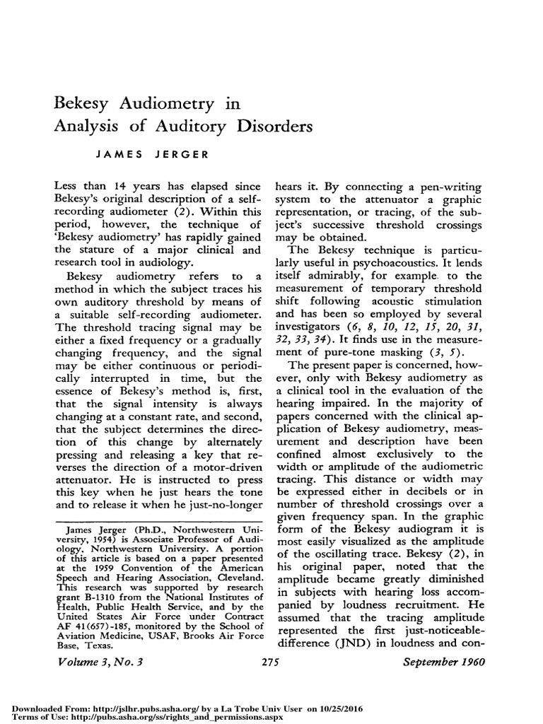 Bekesy Audiometry 1960 | PDF | Human Head And Neck | Oscillation