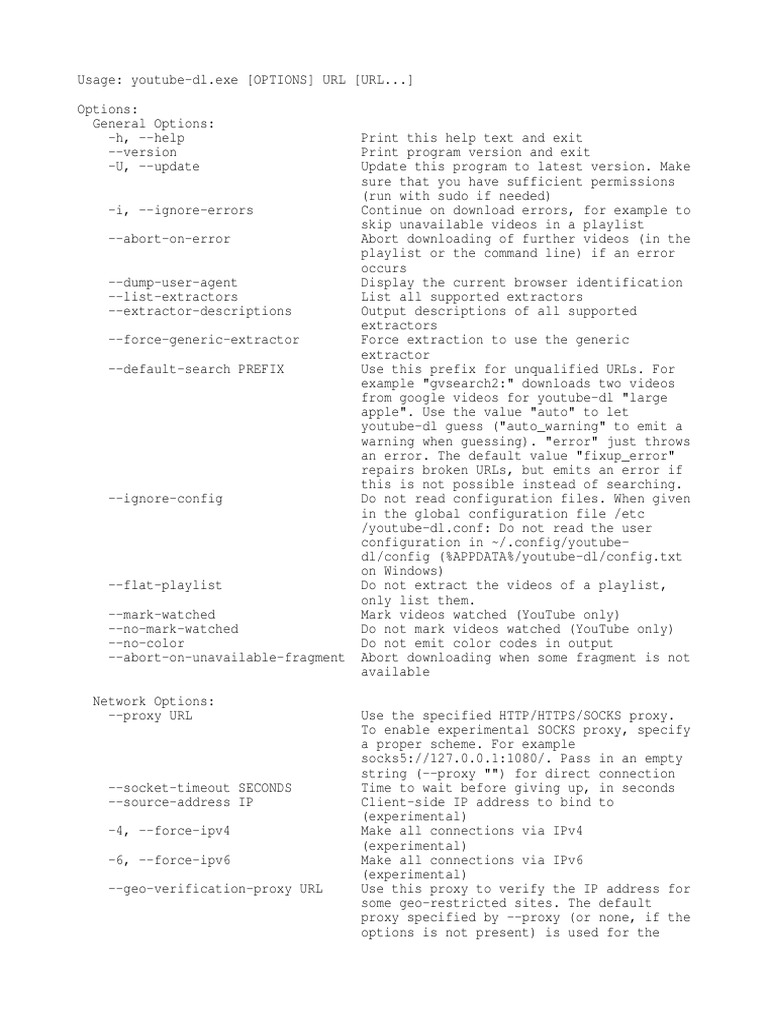 Youtube DL - Help | PDF | Command Line Interface | Proxy Server