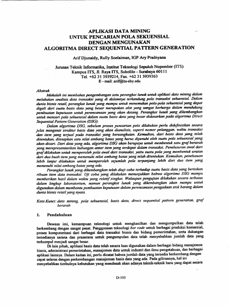 Aplikasi Data Mining Untuk Pencarian Pola Sekuensil Dengan Mengunakan Algoritma Direct ...