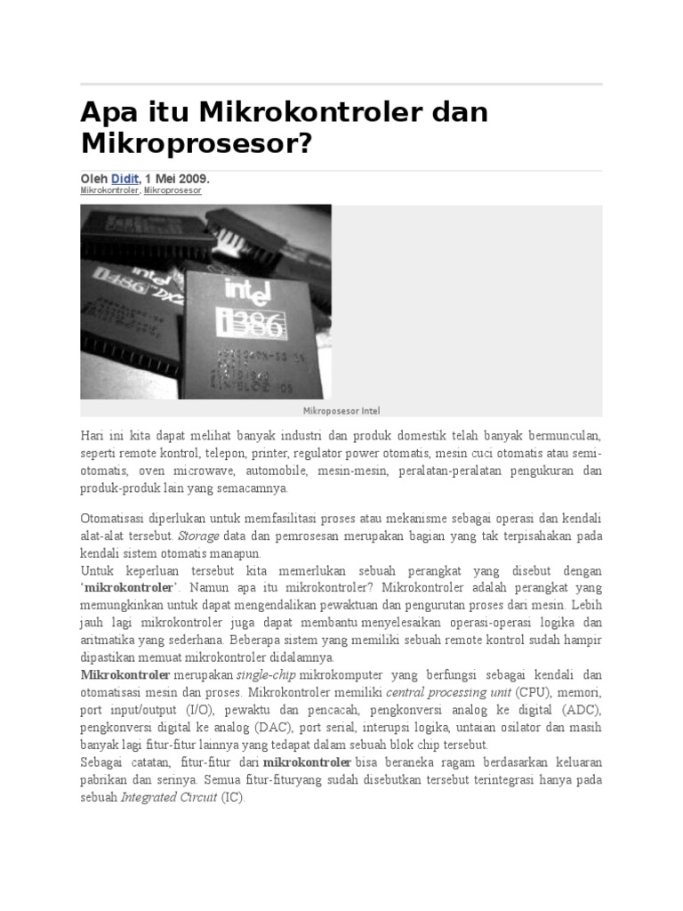 Apa Itu Mikrokontroler Dan Mikroprosesor | PDF