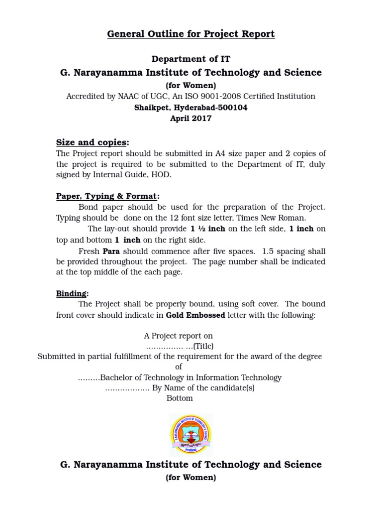 General Outline For Project Report G. Narayanamma Institute of ...