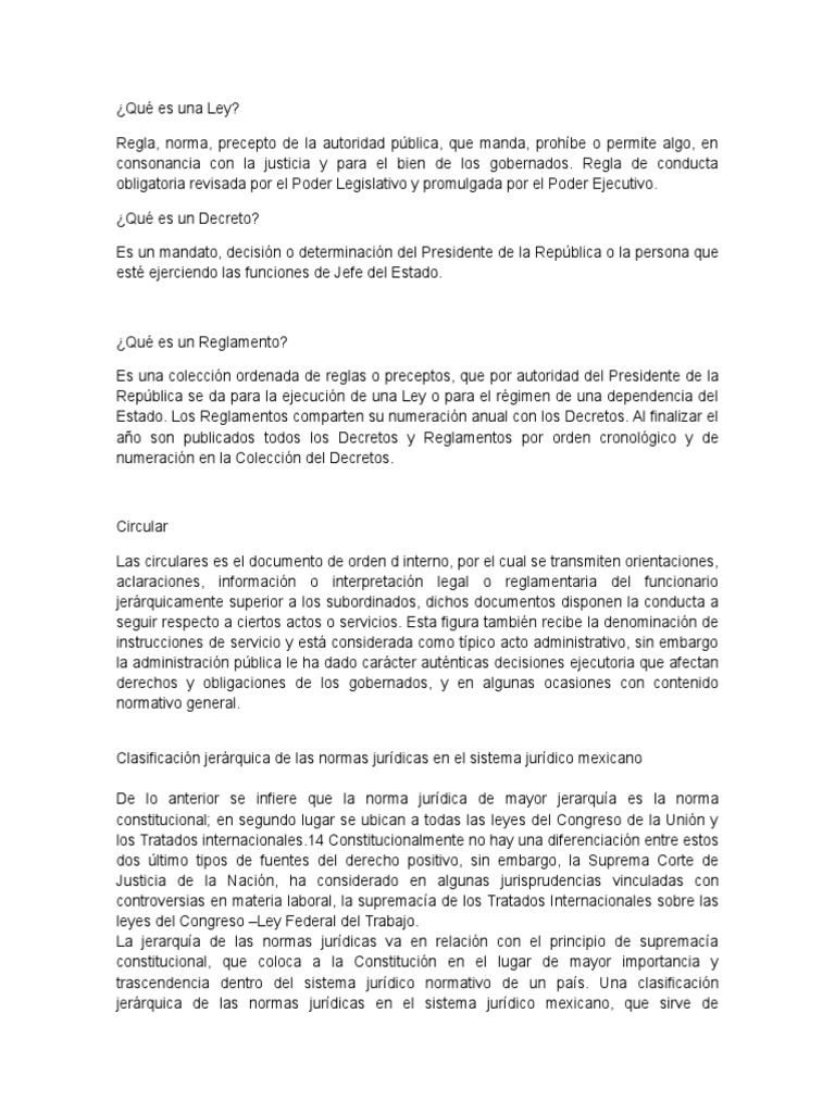 Qué Es Una Ley Decreto Reglamento Circular | PDF | Regulación | Constitución