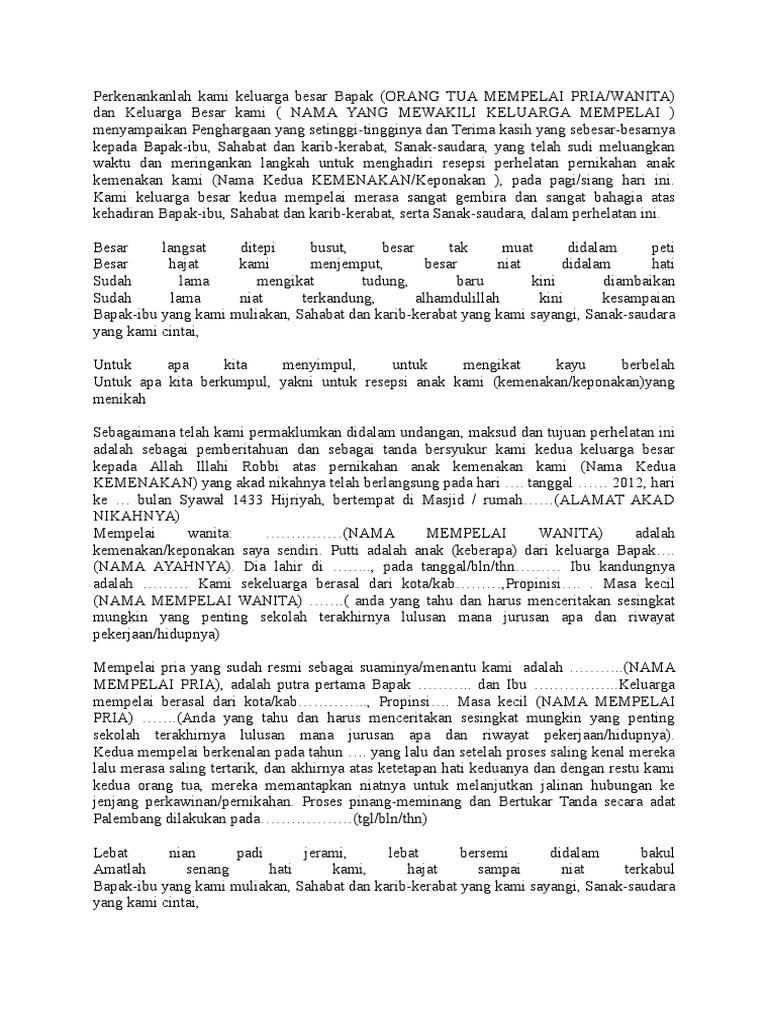 Sambutan Resepsi Pernikahan | PDF | Memasak, Makanan, & Anggur