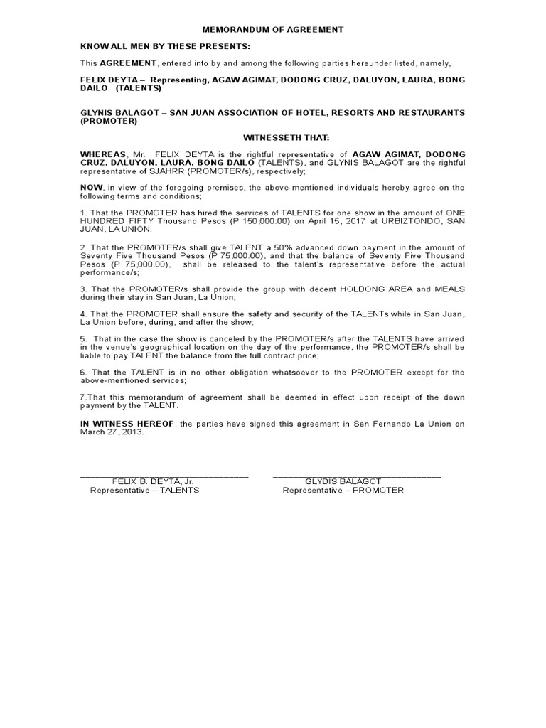 MOA for Daluyon Music Festival Event | PDF | Business