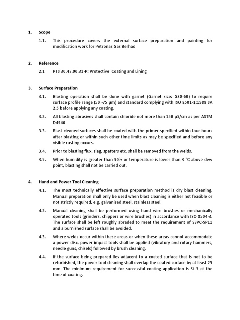 Surface Preparation and Painting Procedure | PDF | Paint | Ventilation ...