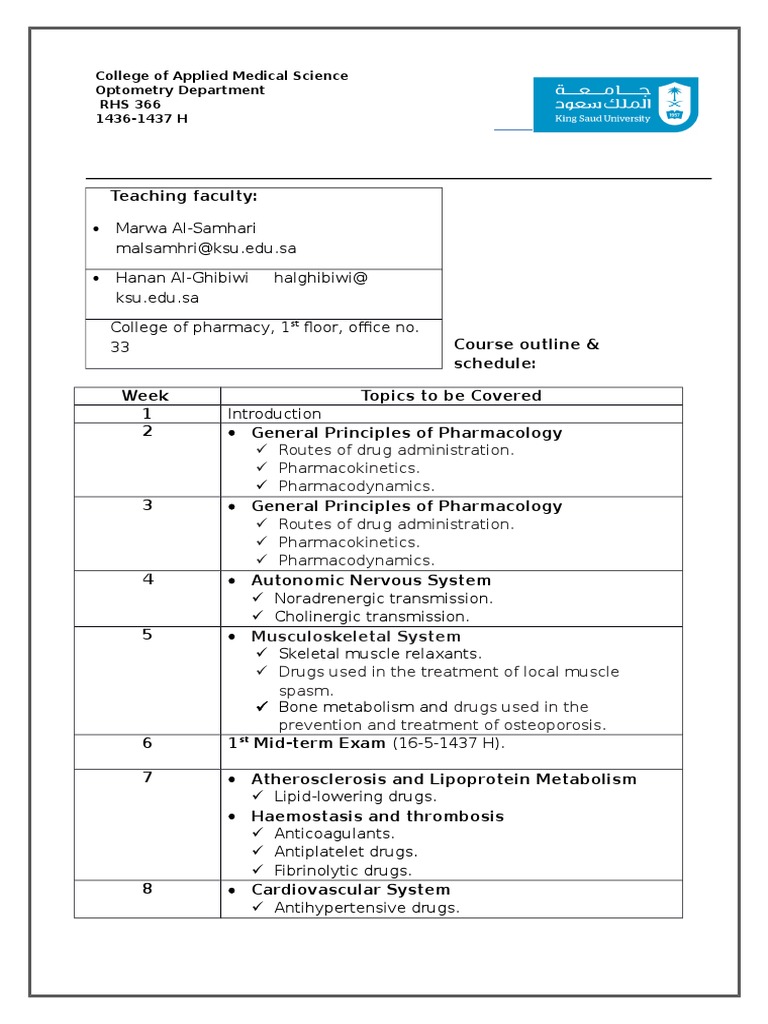 RHS 366 Course Syllabus | Download Free PDF | Pharmaceutical Drug ...
