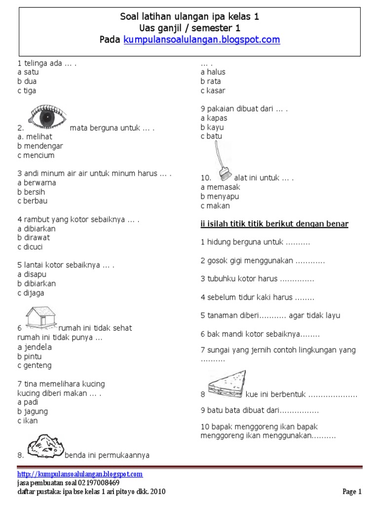 Soal IPA Kelas 1 SD | PDF | Griya & Taman