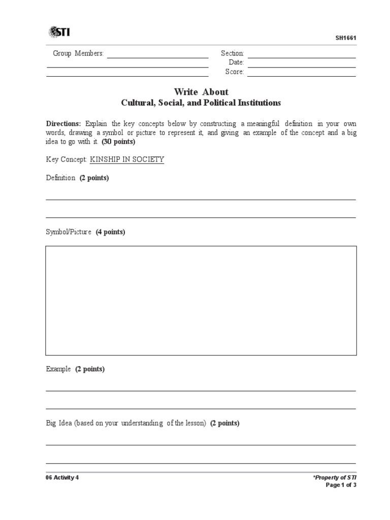Write About: Cultural, Social, and Political Institutions | PDF