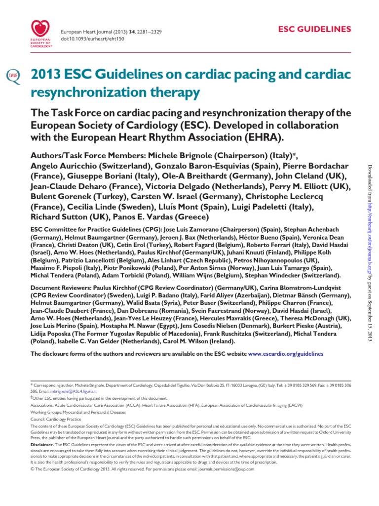 2013 Cardiac Pacing and CRT 2013 ESC Guideline | PDF