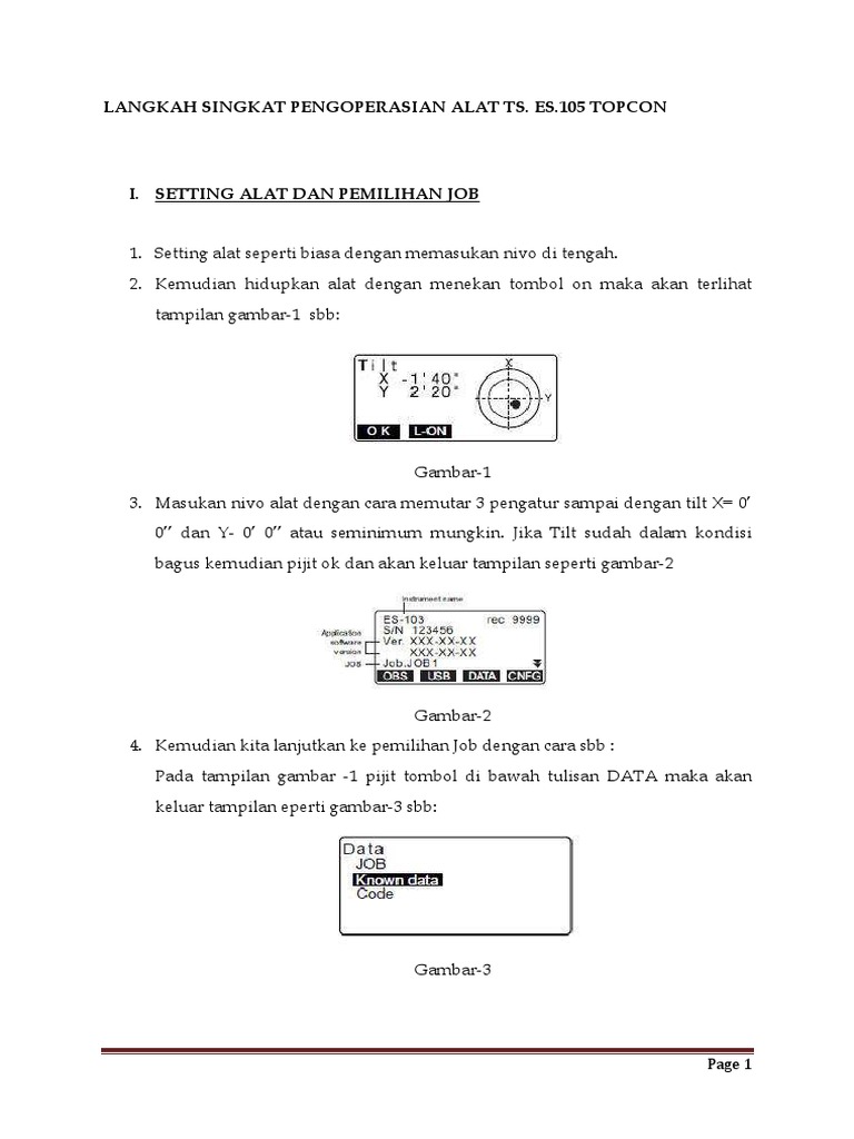 Cara Pengoperasian Alat Total Station Topcon ES.105 | PDF