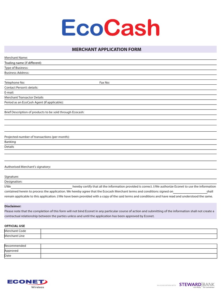 EcoCash Merchant Application Form | PDF | Arbitration | Indemnity