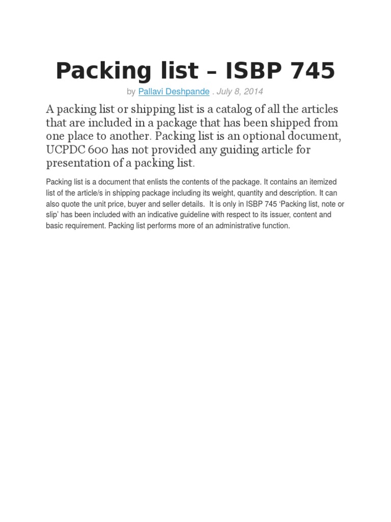 Packing List-IsBP 745 | PDF | Insurance | Letter Of Credit