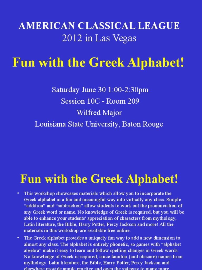 Fun with the Greek Alphabet Workshop | PDF | Greek Alphabet | Stress ...