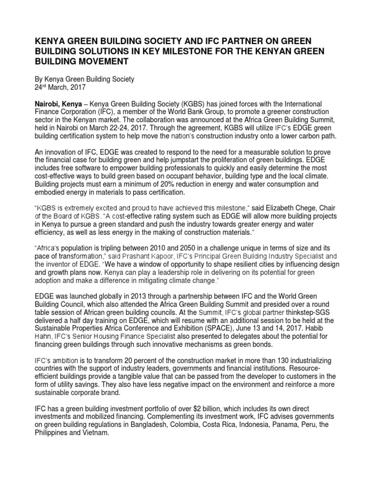 KGBS - IfC Partnership Press Release | PDF | Green Building ... KGBS - IfC Partnership Press Release | PDF | Green Building ...