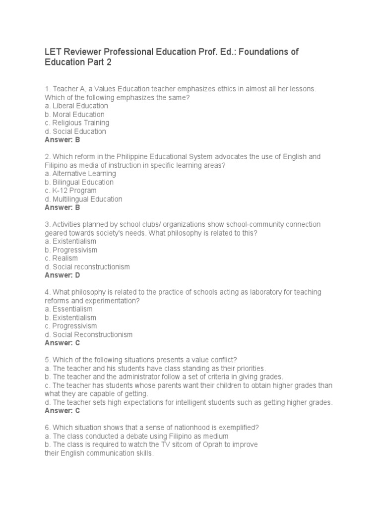LET Reviewer Professional Education Pro 2 | PDF | Philosophy Of ...
