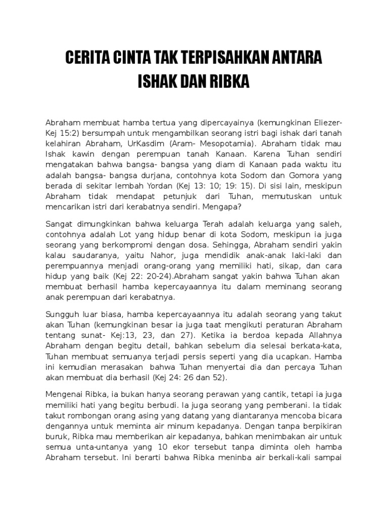 Cerita Cinta Tak Terpisahkan Antara Ishak Dan Ribka | PDF