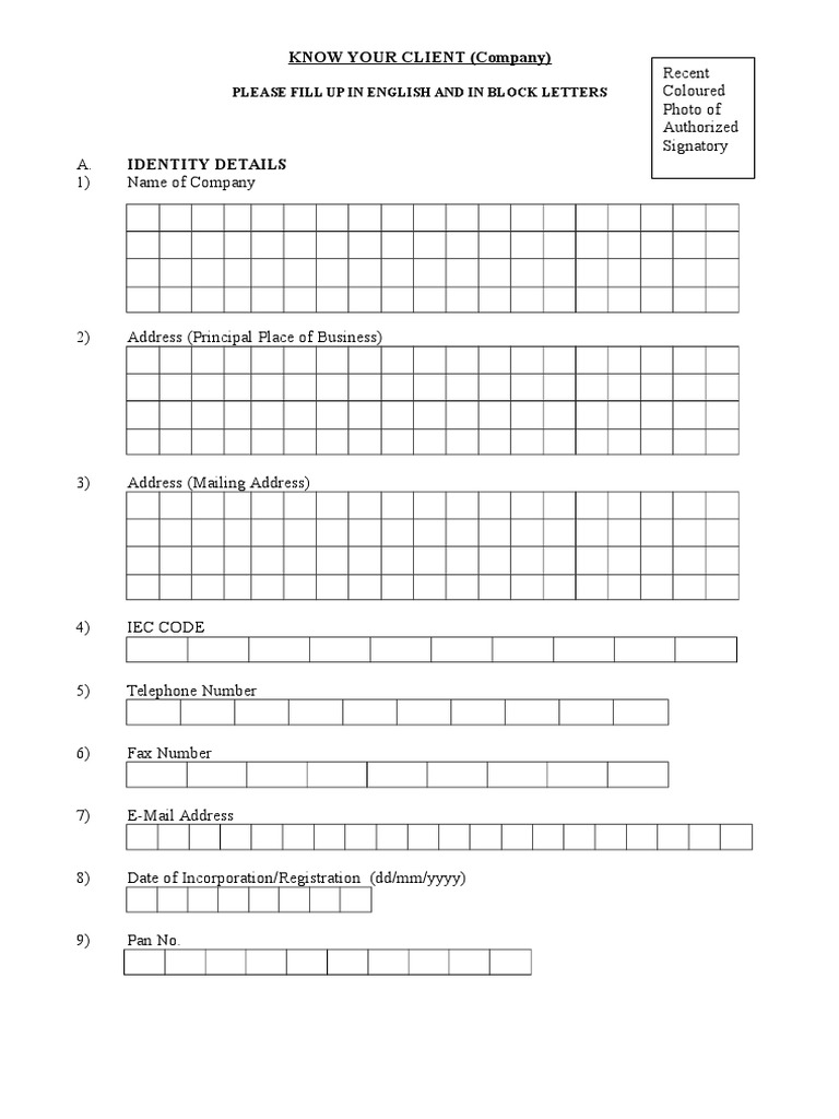 KYC FROM (Company) | PDF | Business | Law