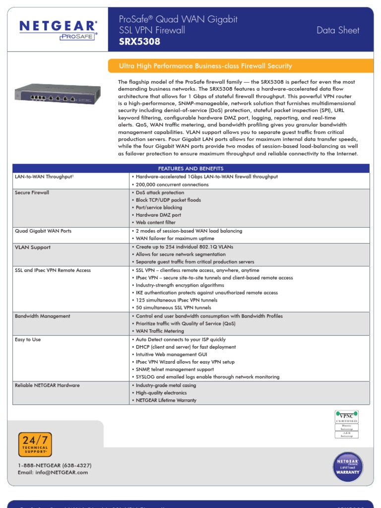 ProSafe® Quad WAN Gigabit SSL VPN Firewall Data Sheet SRX5308 | PDF