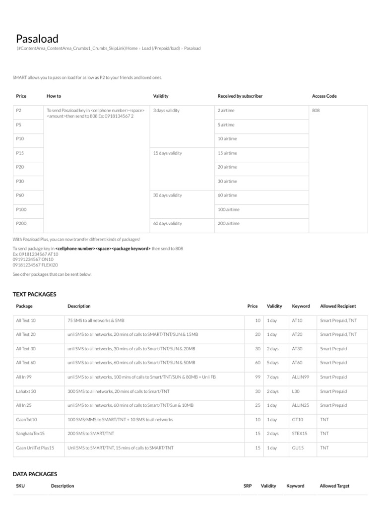 Pasaload - Smart Prepaid - Smart Communications | PDF | Internet ...