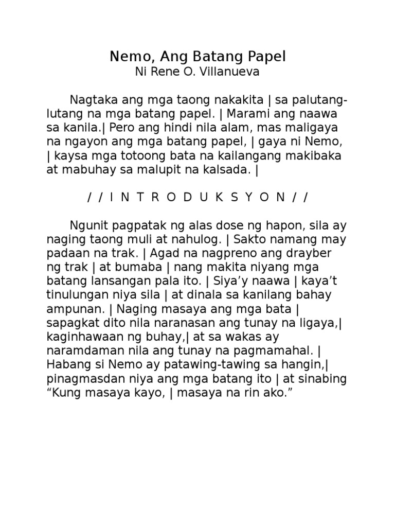 Nemo, Ang Batang Papel | PDF