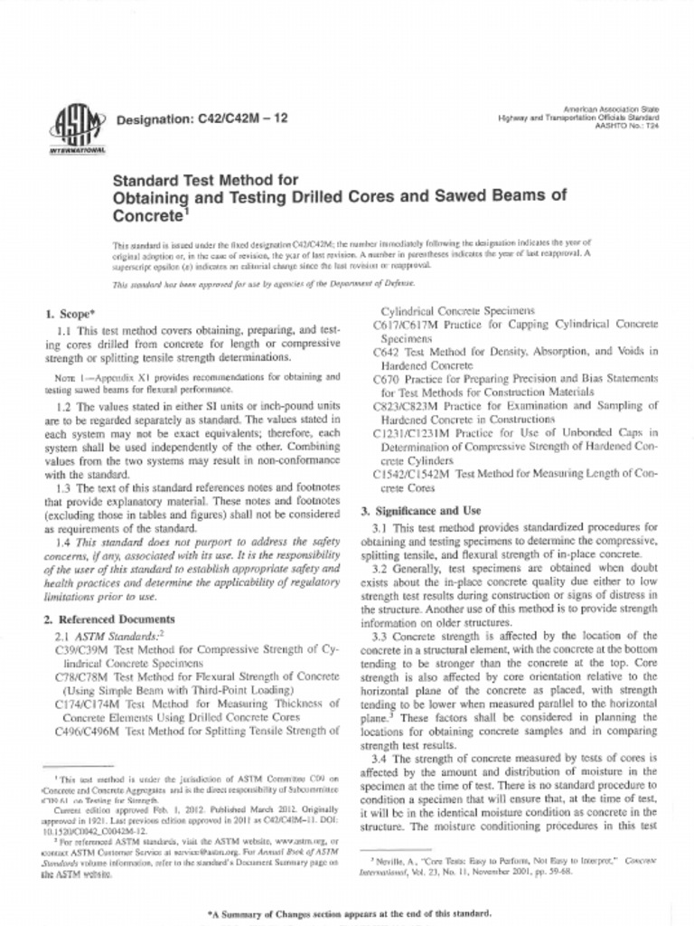 ASTM C42 Concrete Coring | PDF