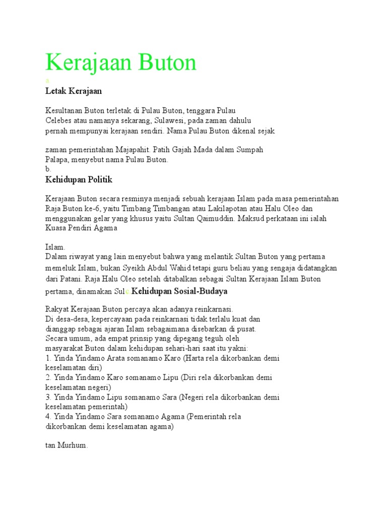 Sejarah dan Letak Kerajaan Buton | PDF | Politik | Agama & Spiritualitas